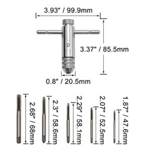 KOOTANS Ratchet T Handle Tap Wrench + 5pcs M3 M4 M5 M6 M8 Machine Screw Metric Thread Milling Plug T-shape Taps Set, Both Way Hand Tap Set Adjustable Manual Tapping Tool Kit for Home Use (Short)