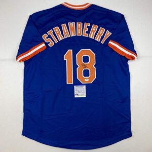 autographed/signed darryl strawberry new york blue baseball jersey psa/dna coa