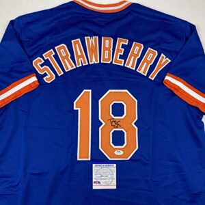 Autographed/Signed Darryl Strawberry New York Blue Baseball Jersey PSA/DNA COA