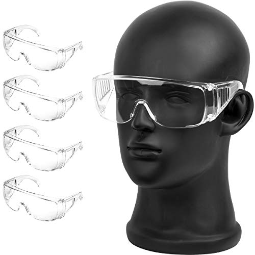 DNZPFU 4-Pack Clear Lens Anti-Fog Safety Glasses for Over Eyeglasses - Protective Eyewear for Nurses, Men, and Shooting - Ensure Eye Safety While Working or Playing