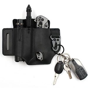 frieyss multitool sheath for belt, leather edc pocket organizer for men, leatherman sheath with pen holder, key fob, flashlight sheath, edc leather pouch