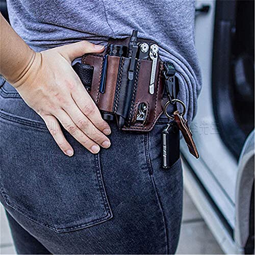 Frieyss Multitool Sheath for Belt, Leather EDC Pocket Organizer for Men, Leatherman Sheath with Pen Holder, Key Fob, Flashlight Sheath, EDC Leather Pouch