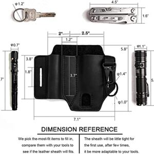 Frieyss Multitool Sheath for Belt, Leather EDC Pocket Organizer for Men, Leatherman Sheath with Pen Holder, Key Fob, Flashlight Sheath, EDC Leather Pouch