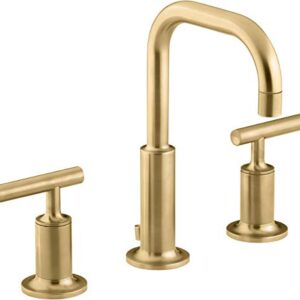 KOHLER K-14406-4-2MB Purist Bathroom Sink Faucet, Widespread Low Lever Handles and Low Gooseneck Spout, Vibrant Brush Moderne Brass