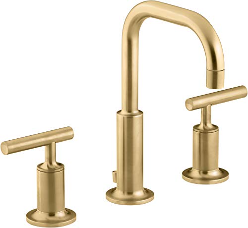 KOHLER K-14406-4-2MB Purist Bathroom Sink Faucet, Widespread Low Lever Handles and Low Gooseneck Spout, Vibrant Brush Moderne Brass