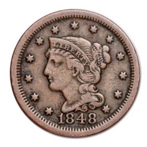 braided hair large cent in circulated condition 1839-1857 random coin