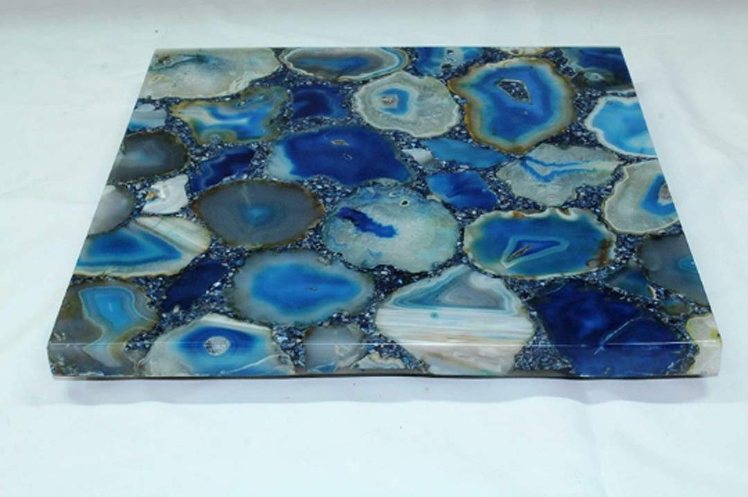 Blue Agate Stone Square 24" x 24" Inch Coffee Table Top, Blue Agate Stone Square Centre Table Top Home Decor Furniture, Kitchen Decor Table Top, Unique Gift, Piece Of Conversation, Family Heirloom