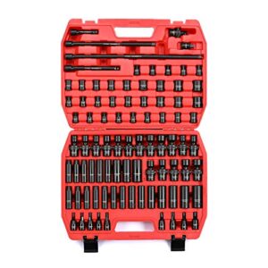 casoman 87 pcs 3/8" drive master impact socket set, sae&metric standard,deep,swivel sockets,cr-mo steel, includes star and inverted star socket, imapct universal joint, extension bars