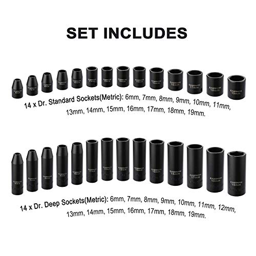 CASOMAN 87 Pcs 3/8" Drive Master Impact Socket Set, SAE&Metric Standard,Deep,Swivel Sockets,Cr-MO Steel, Includes Star and Inverted Star Socket, Imapct Universal Joint, Extension Bars