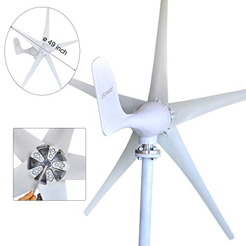 Pikasola Wind Turbine Generator Kit 400W 24V with 5 Blade, Wind Generator Kit with Charge Controller, Wind Power generator for Marine, RV, Home, Windmill Generator Suit for Hybrid Solar Wind System