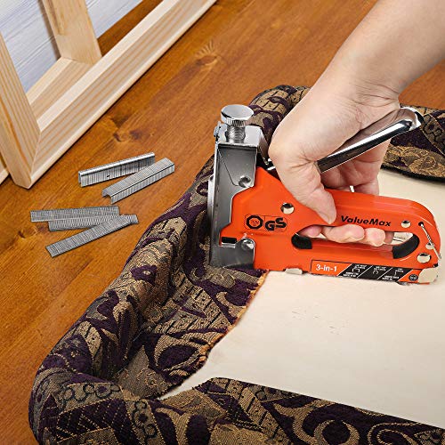 ValueMax Staple Gun, Heavy Duty 3-in-1 Manual Nail Gun with 3000 Staples, Upholstery Stapler for Wood, Furniture, Carpet, Carpentry, DIY, Wire, Decoration, Craft, Fixing Material, Decoration