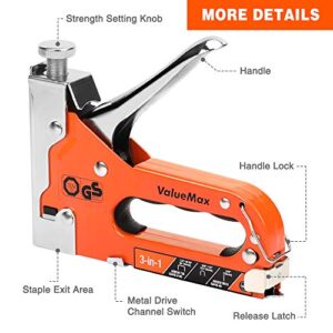 ValueMax Staple Gun, Heavy Duty 3-in-1 Manual Nail Gun with 3000 Staples, Upholstery Stapler for Wood, Furniture, Carpet, Carpentry, DIY, Wire, Decoration, Craft, Fixing Material, Decoration