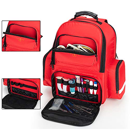 Trunab First Responder Bag Trauma Backpack Empty, Medical Emergency Kits Storage Jump Bag Pack for EMT, EMS, Police, Firefighters, Safety Officers - Patented Design Red