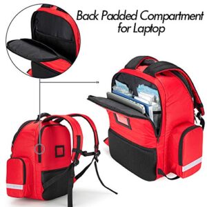 Trunab First Responder Bag Trauma Backpack Empty, Medical Emergency Kits Storage Jump Bag Pack for EMT, EMS, Police, Firefighters, Safety Officers - Patented Design Red