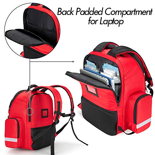 Trunab First Responder Bag Trauma Backpack Empty, Medical Emergency Kits Storage Jump Bag Pack for EMT, EMS, Police, Firefighters, Safety Officers - Patented Design Red