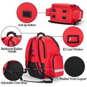 Trunab First Responder Bag Trauma Backpack Empty, Medical Emergency Kits Storage Jump Bag Pack for EMT, EMS, Police, Firefighters, Safety Officers - Patented Design Red