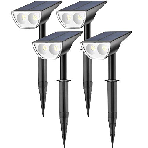 Consciot 12 LED Compact Dusk-to-Dawn Solar Powered Landscape Spotlights Outdoor, IP67 Waterproof 6500K Cool White, 2-in-1 Decorative Lighting for Garden, Pathway, Patio, Yard, 4 Pack