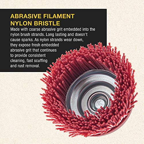 Dura-Gold 4" Abrasive Filament Nylon Bristle Cup Brush - Coarse Sanding Scuffing Brush, 5/8" 11 Thread, 1/4" Drill Arbor - Remove Rust, Corrosion, Paint - Surface Prepping for Truck Bed Liner Coatings