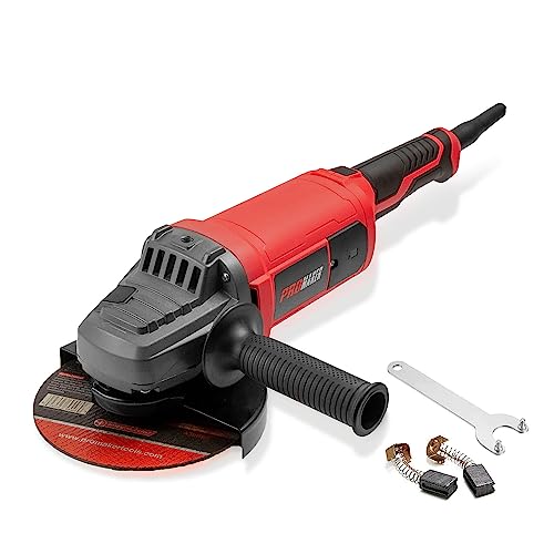 PROMAKER 9 inch Angle Grinder, 17.2 AMP 6300 RPM, Heavy Duty Angle Grinders with two (2) extra Carbon brushes. Electric metal grinding hand tool with Soft Start Technology PRO-ES2009