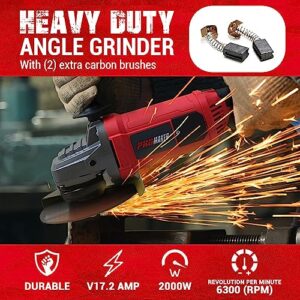 PROMAKER 9 inch Angle Grinder, 17.2 AMP 6300 RPM, Heavy Duty Angle Grinders with two (2) extra Carbon brushes. Electric metal grinding hand tool with Soft Start Technology PRO-ES2009