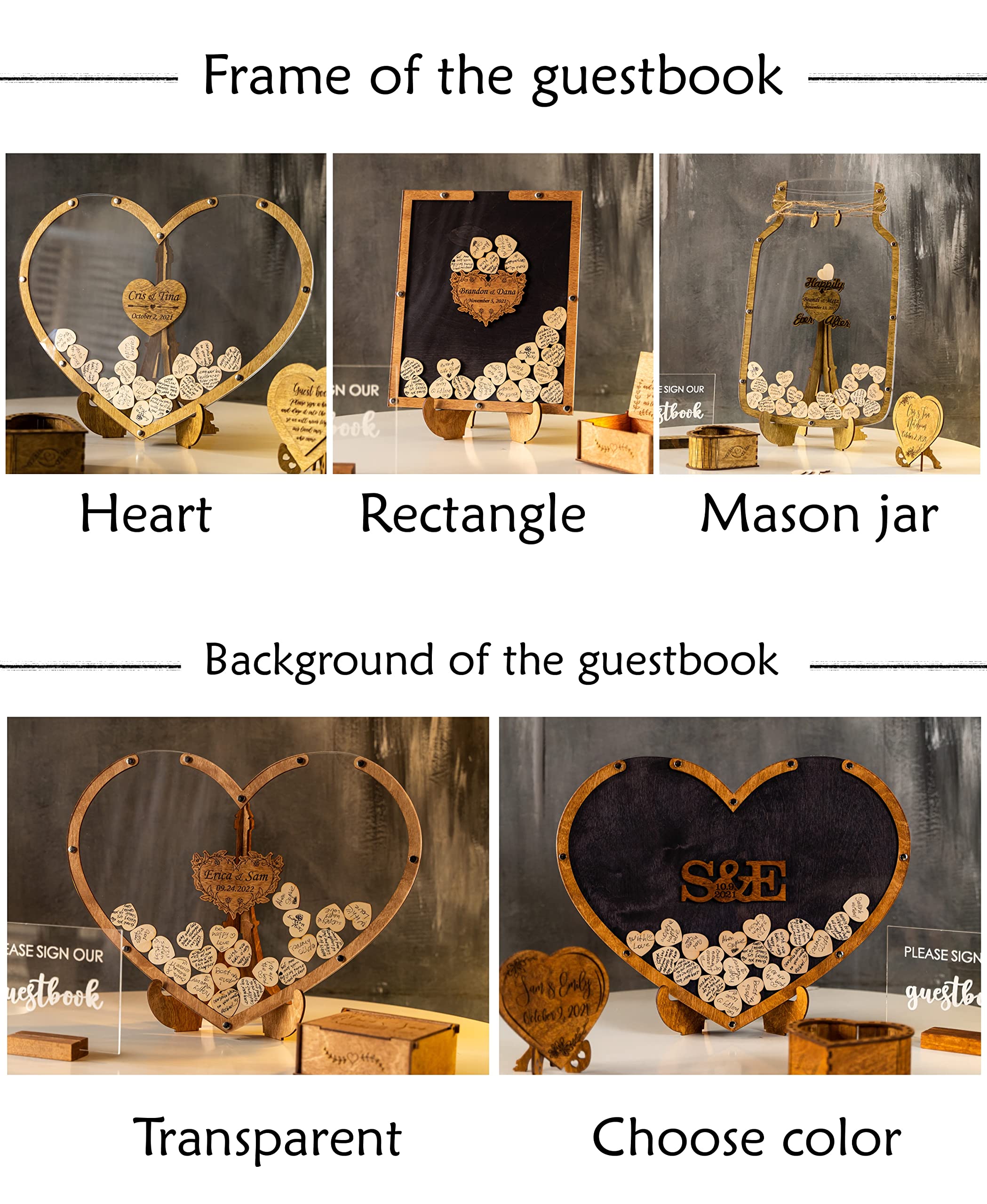 RIZONE Rustic Wedding Guest Book, Heart Drop Guest Book, Personalized Wedding Guest Book Alternative, Heart Frame Wedding Guest Book, Guest Book Sign, Wedding Decor, Wooden Drop Box