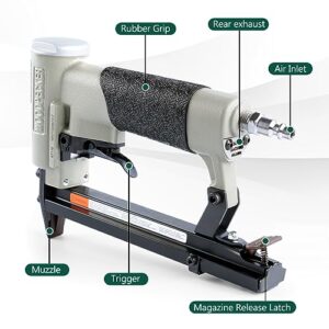 Woodpecker N7116 22 Gauge Pneumatic Upholstery Staple Gun, 3/8-Inch Crown Air Power Fine Wire Staple Gun, 1/4-Inch to 5/8-Inch Leg Length 71 Series Upholstery Stapler for Fabric, Upholstering