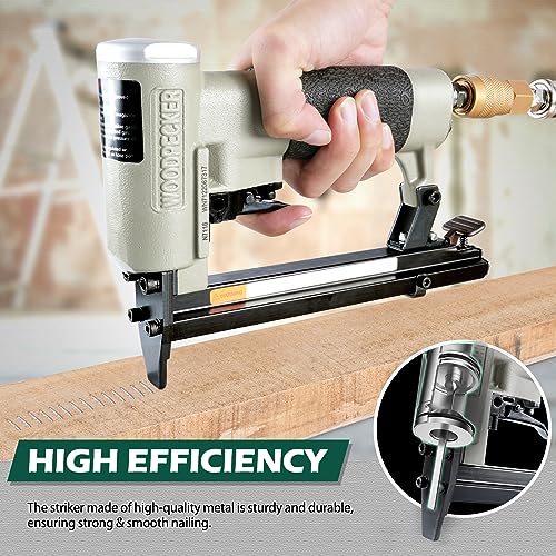 Woodpecker N7116 22 Gauge Pneumatic Upholstery Staple Gun, 3/8-Inch Crown Air Power Fine Wire Staple Gun, 1/4-Inch to 5/8-Inch Leg Length 71 Series Upholstery Stapler for Fabric, Upholstering