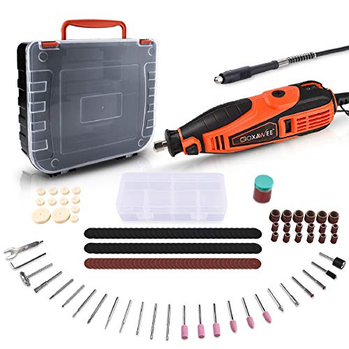 GOXAWEE Rotary Tool Kit with 180 Rotary Tool Accessories & Flex Shaft & Universal Collet, 5 Variable Speed Rotary Multi-Tool, Mini Electric Drill Set for Crafting DIY Project