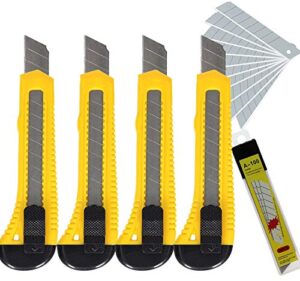 wekoil utility knives retractable box cutter pack 4,18mm wide snap off blade knife,14 carbon steel blades,hobby art paper knives with comfortable handle,heavy duty for office home warehouse,yellow