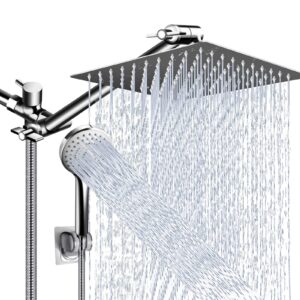 shower head combo,10 inch high pressure rain shower head with 11 inch adjustable extension arm and 5 settings handheld ,powerful shower spray against low pressure water with long hose