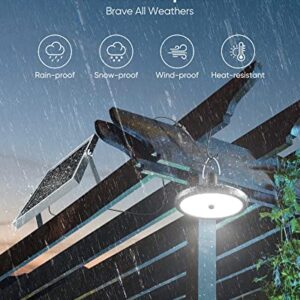 JACKYLED Motion Sensor Dual Head Solar Pendant Lights, 4 Modes Waterproof Shed Lights Indoor Outdoor Use, Remote & 16.4Ft Cord for Barn, Patio, Coop, Gazebo Garage, Cool White