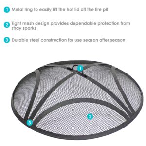 Sunnydaze Black Reinforced Steel Mesh Fire Pit Spark Screen with Ring Handle - 22-Inch Diameter