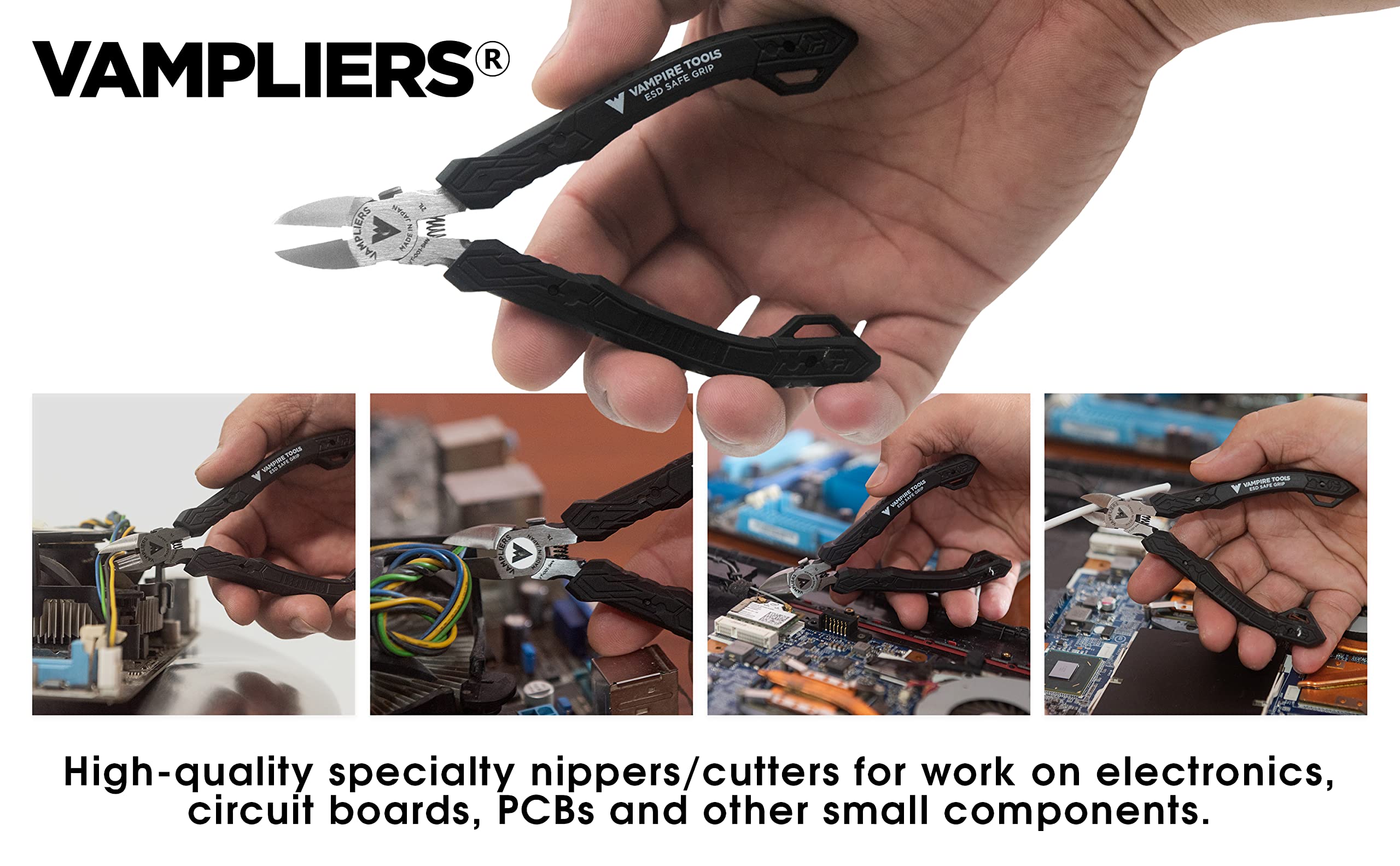 VAMPLIERS 4.75" Mini Precision Carbon Steel Nippers, ESD Safe Wire Flush Cutters. Suitable for Circuit Board Work. Made in Japan: VT-001-5MN