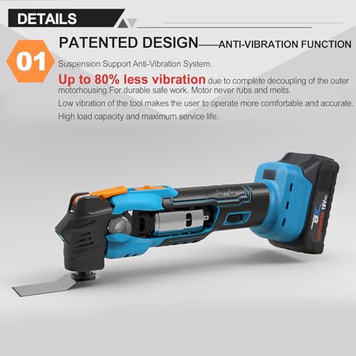 NEWONE Oscillating Tool Kit Compatiable with Makita 18V/20V Battery,Max Quick-release Anti-vibration Cordless Oscillating Multi-Tool,6 Variable Speed, Fast Charger,Carry Bag and 7pcs Saw Accessories