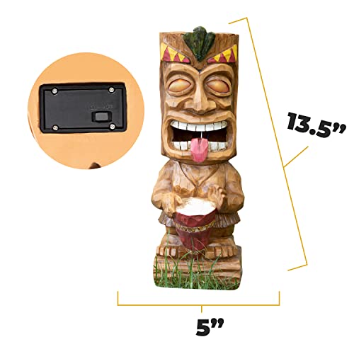 VP Home Bongo Drum Tiki Solar Light for Home and Outdoor Decor, Drum Tiki Solar Powered Flickering LED Garden Light Backyard Bongo Tiki Halloween Decoration