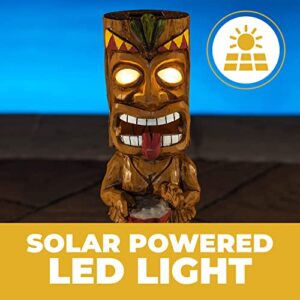 VP Home Bongo Drum Tiki Solar Light for Home and Outdoor Decor, Drum Tiki Solar Powered Flickering LED Garden Light Backyard Bongo Tiki Halloween Decoration