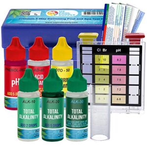 u.s. pool supply premium 5-way swimming pool & spa test kit - tests water for ph, chlorine, bromine, alkalinity and acid demand - maintain properly balanced chemical levels, algae sanitizer indicator