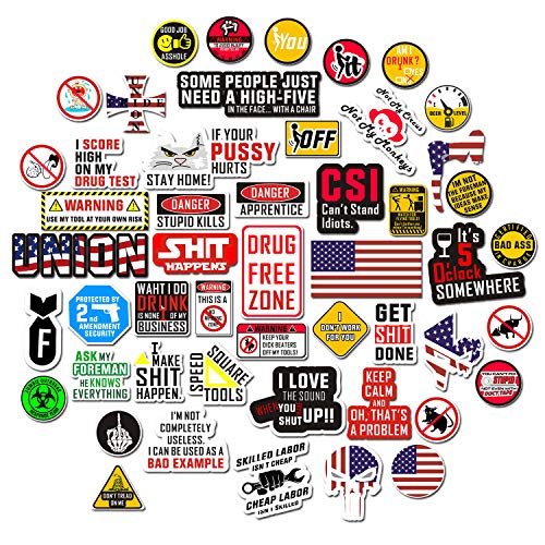 Big50pcs Pack Hard Hat Stickers for Tool Box Helmet Hood, Funny Vinyl Design for Construction Welder Union Military Ironworker Lineman Oilfield Electrician Pipeliner Ibew, American Patriotic Decals