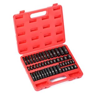 MIXPOWER 50 Pieces 1/4" Dr. Impact Socket Set, CR-V, 6 Point, SAE/Metric, 5/32 Inch - 9/16 Inch, 4mm - 15mm, Shallow/Deep