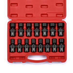 MIXPOWER 15-piece 1/2" Drive Shallow Universal Impact Socket Set, 6 Points, Metric, 10-24mm, Swivel Socket with Flexible Wobble, CR-MO, Heavy Duty Storage Case… B08JTJVV8M