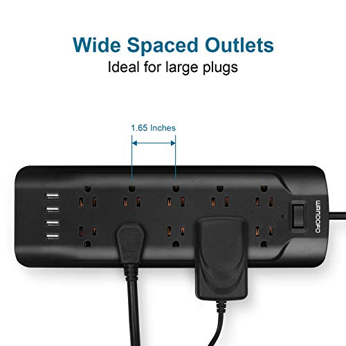 WANDOFO 2 Prong Power Strip, 6 FT Extension Cord 700J Surge Protector, 10 AC Outlets and 4 USB, 13A/1625W, Polarized Two to Three Prong Outlet Plug Adapter, Wall Mount, for Non-Grounded Socket, Black