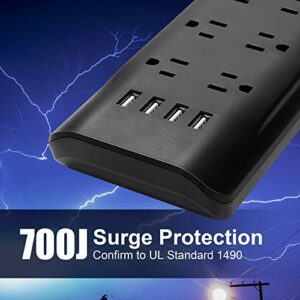 WANDOFO 2 Prong Power Strip, 6 FT Extension Cord 700J Surge Protector, 10 AC Outlets and 4 USB, 13A/1625W, Polarized Two to Three Prong Outlet Plug Adapter, Wall Mount, for Non-Grounded Socket, Black