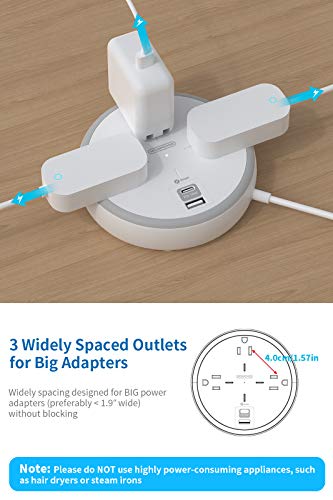 Power Strip with USB C, NTONPOWER Flat Plug Power Strip with USB Ports, 3 Widely Spaced Outlets, Extension Cord with Multiple Outlets, Small and Compact Size,100-240V for International Travel