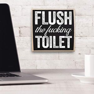 Flush The F##King Toilet - Cute Bathroom Signs Decor Farmhouse - Rustic Wooden Sign - Farmhouse Bathroom Decor, Funny Bathroom Signs Wooden - Perfect Small Bathroom Signs Decor, Restroom Decor