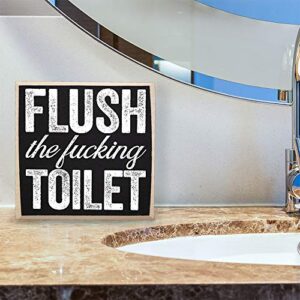 Flush The F##King Toilet - Cute Bathroom Signs Decor Farmhouse - Rustic Wooden Sign - Farmhouse Bathroom Decor, Funny Bathroom Signs Wooden - Perfect Small Bathroom Signs Decor, Restroom Decor