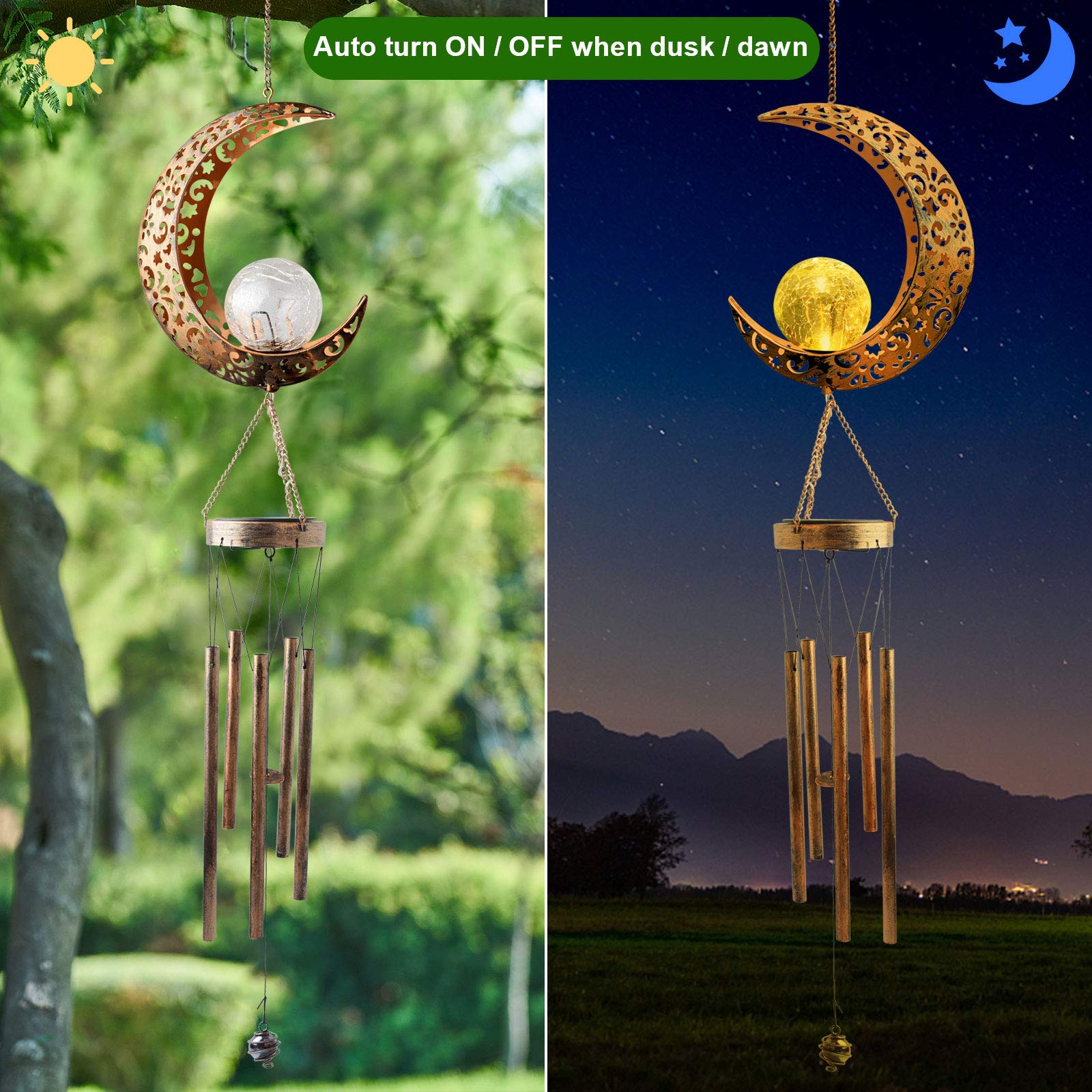 Moon Wind Chime Women Birthday Gift Grandma Birthday Gift Outdoor Solar Garden Moon Gift Garden Party Decor Wind Chimes Solar Moon Gifts Gift for Women Mother Gifts Women Gift,Mom Gift from Daughter​