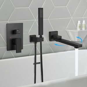 gotonovo matte black wall mount bathtub faucet with hand held sprayer and swivel tub filler single handle bathroom shower system mixer for tub rough-in valve included dual functions