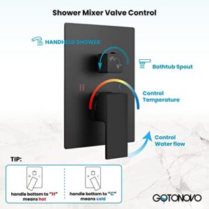 gotonovo Matte Black Wall Mount Bathtub Faucet with Hand Held Sprayer and Swivel Tub Filler Single Handle Bathroom Shower System Mixer For Tub Rough-In Valve Included Dual Functions