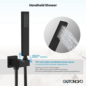 gotonovo Matte Black Wall Mount Bathtub Faucet with Hand Held Sprayer and Swivel Tub Filler Single Handle Bathroom Shower System Mixer For Tub Rough-In Valve Included Dual Functions