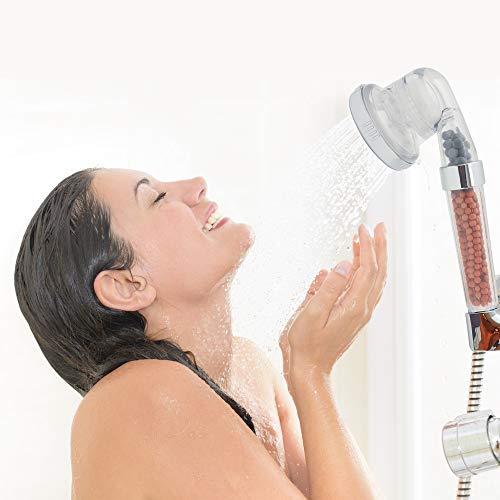 Junisel Filter Shower Head High Pressure with Hose and Bracket, Mineral Balls Ionic Shower Head for Skin & Hair Health, Water Saving Handheld 3 Modes Pressure Shower for a Novel Skin SPA Experience